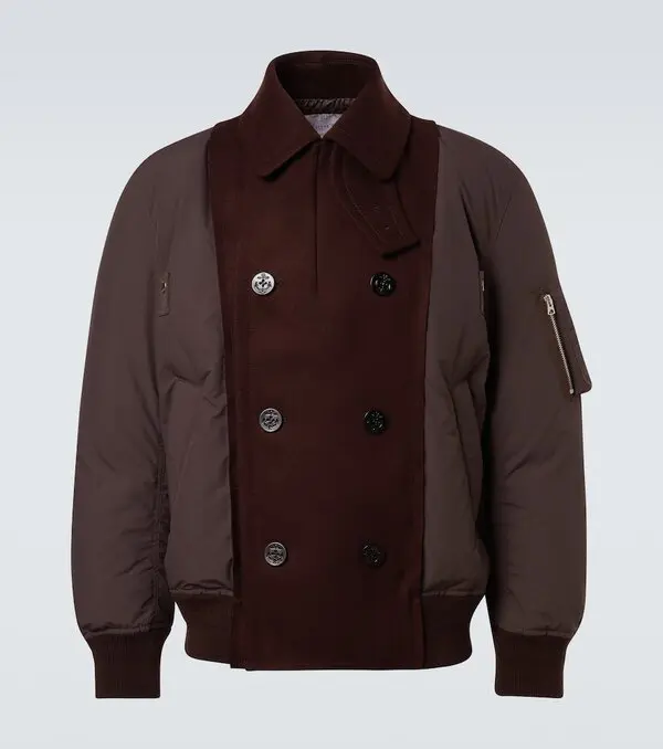 Sacai Double-breasted Wool Puffer Jacket - Brown