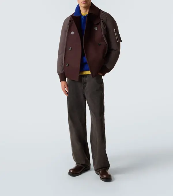 Sacai Double-breasted Wool Puffer Jacket - Brown