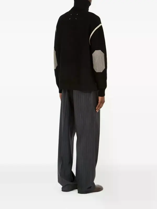 MAISON MARGIELA Half-zip Ribbed Knit Sweater With Elbow Patches