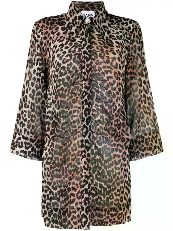 GANNI Leopard Print Shirt - Brown