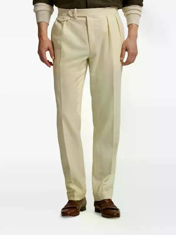 Ralph Lauren Purple Label Cream Pleated Wool Trousers