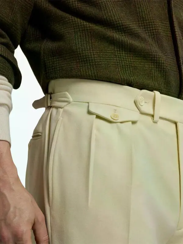 Ralph Lauren Purple Label Cream Pleated Wool Trousers