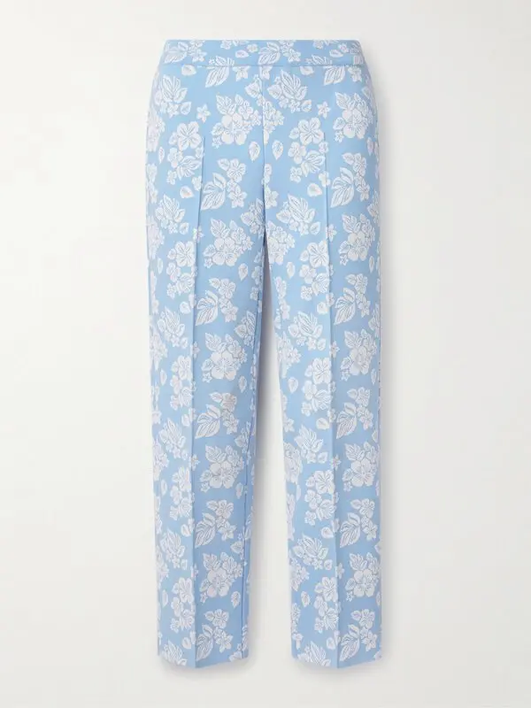 HIGH SPORT Louis Cropped Floral Jacquard Straight-leg Trousers - Blue