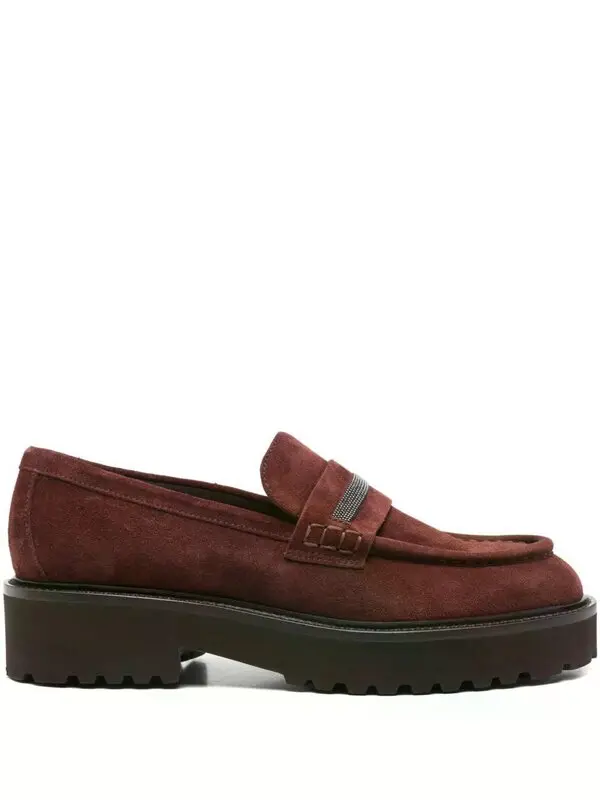 DOUCAL'S Suede Loafers With Chain Embellishment