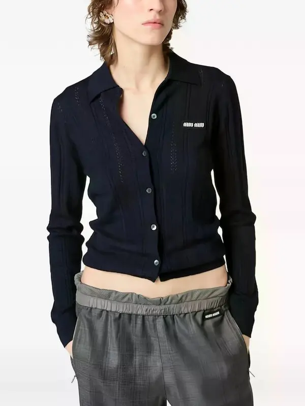 Miu Miu Cashmere Cardigan With Pointelle And Cable Knit - Blue