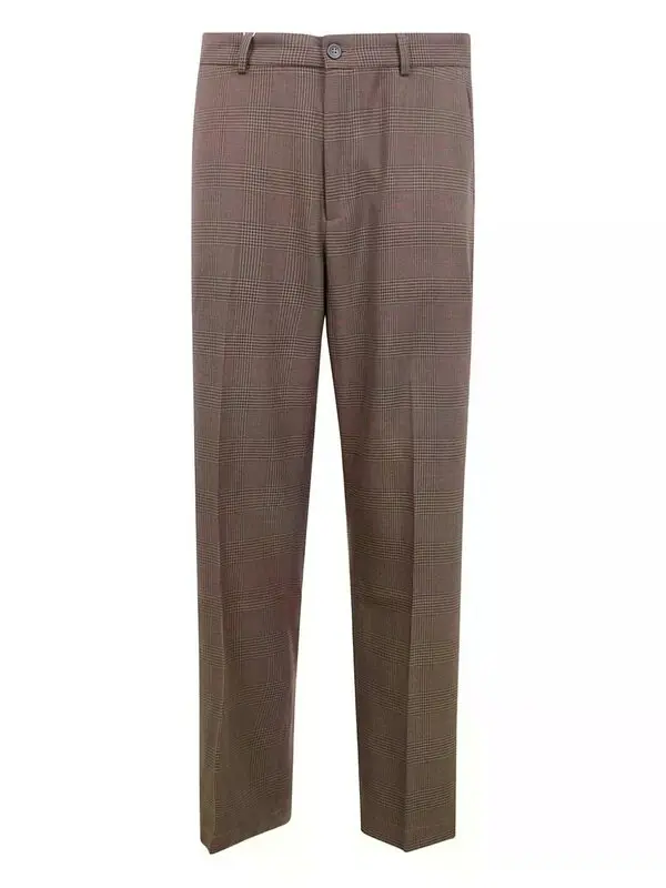LES DEUX Checked Pleated Trousers - Brown