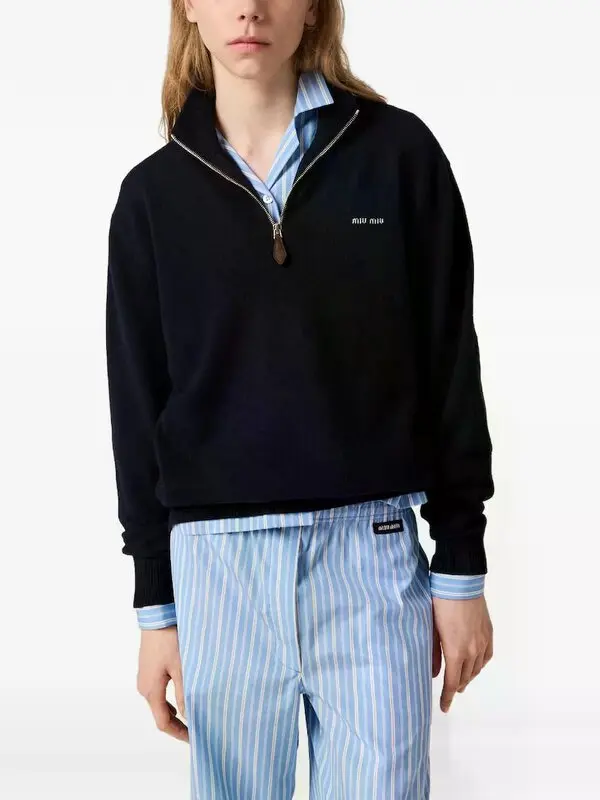 Miu Miu Cashmere And Leather Zip Sweater - Blue
