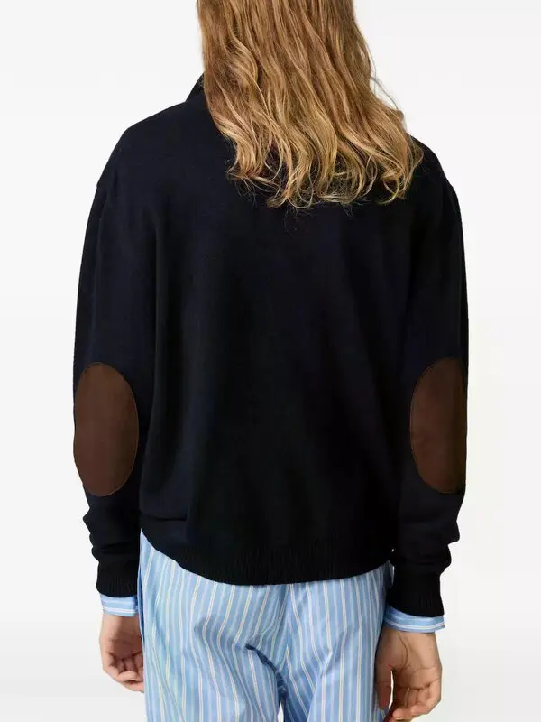 Miu Miu Cashmere And Leather Zip Sweater - Blue