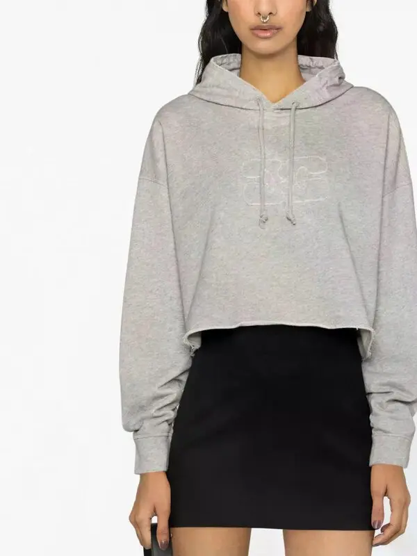 GANNI Logo-embossed Cropped Hoodie