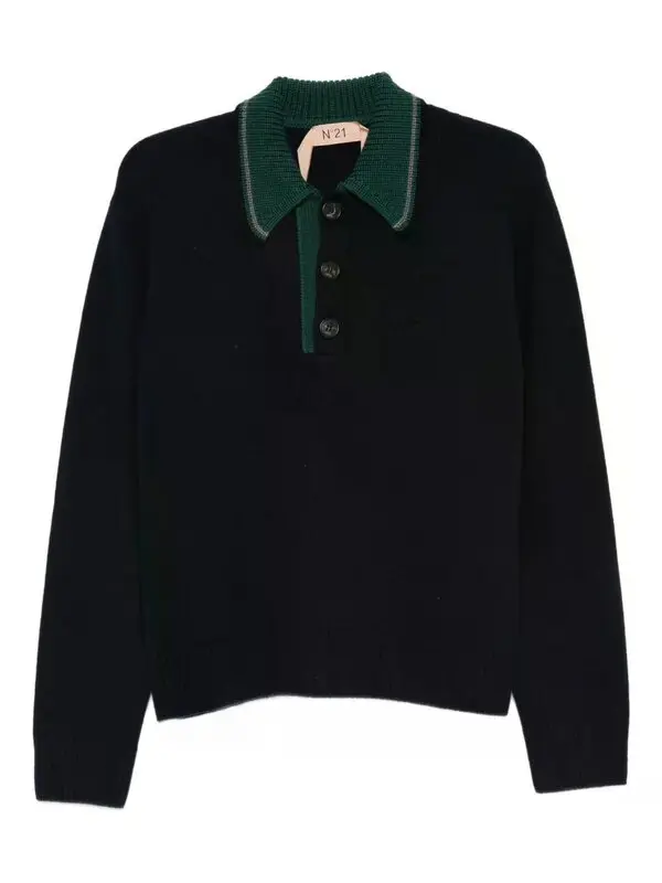 N°21 Ribbed Polo Top With Button Detail