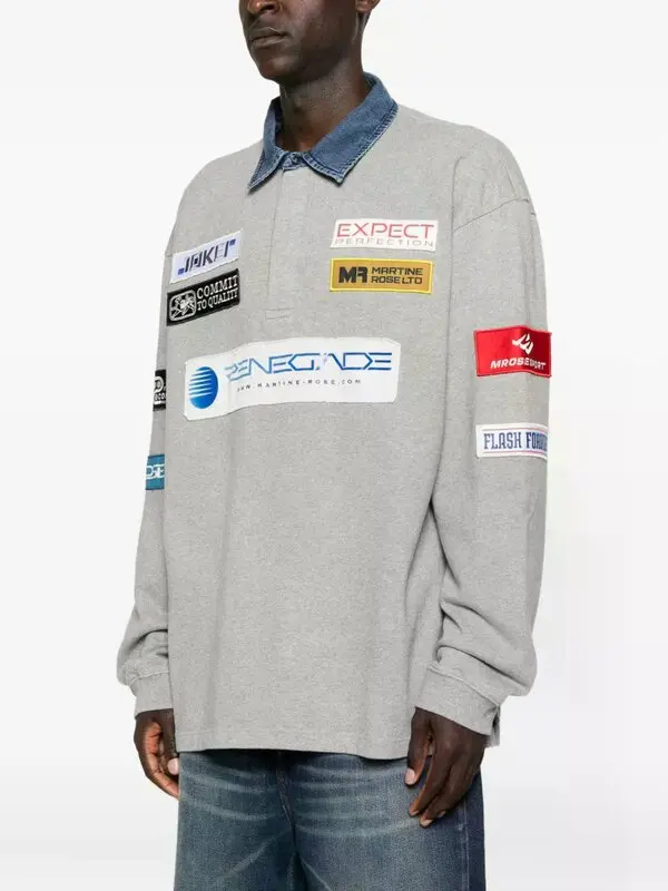 Martine Rose Denim-collar Logo-patch Polo Shirt
