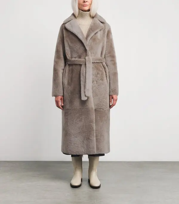 YVES SALOMON Lamb Fur Belted Coat