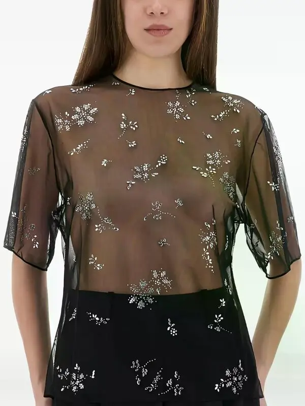 Rabanne Sheer Crystal Embellished Floral Top