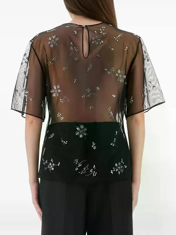 Rabanne Sheer Crystal Embellished Floral Top