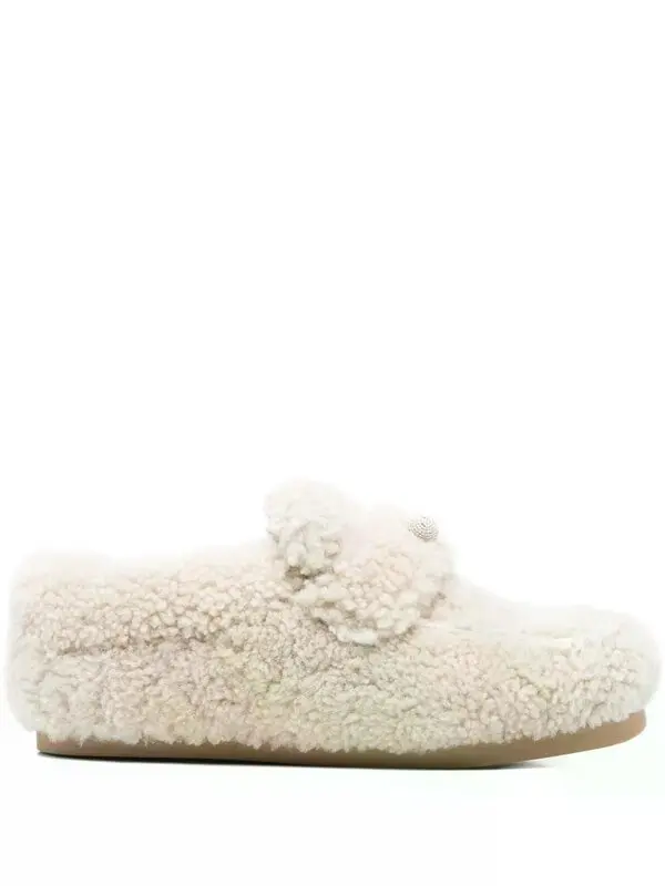 Fabiana Filippi Shearling Button Loafers - Neutrals