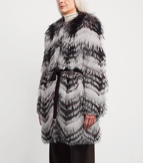 YVES SALOMON Fox Fur And Wool Belted Coat