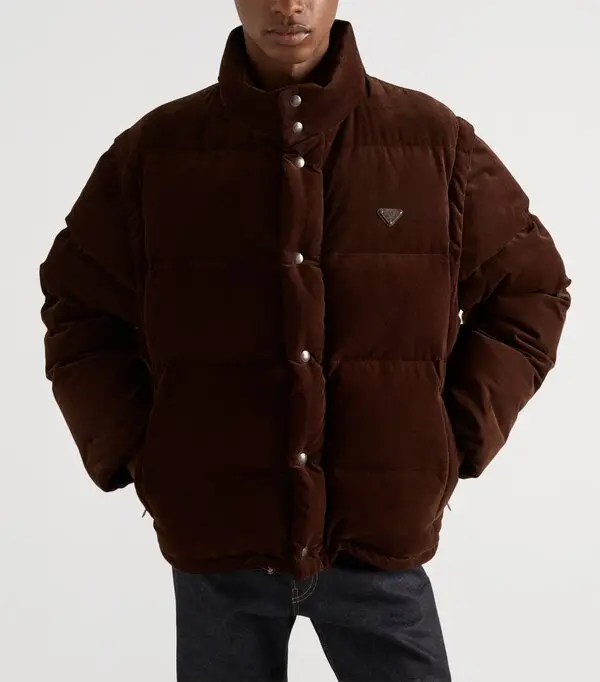 Prada Cotton Corduroy Puffer Jacket - Brown