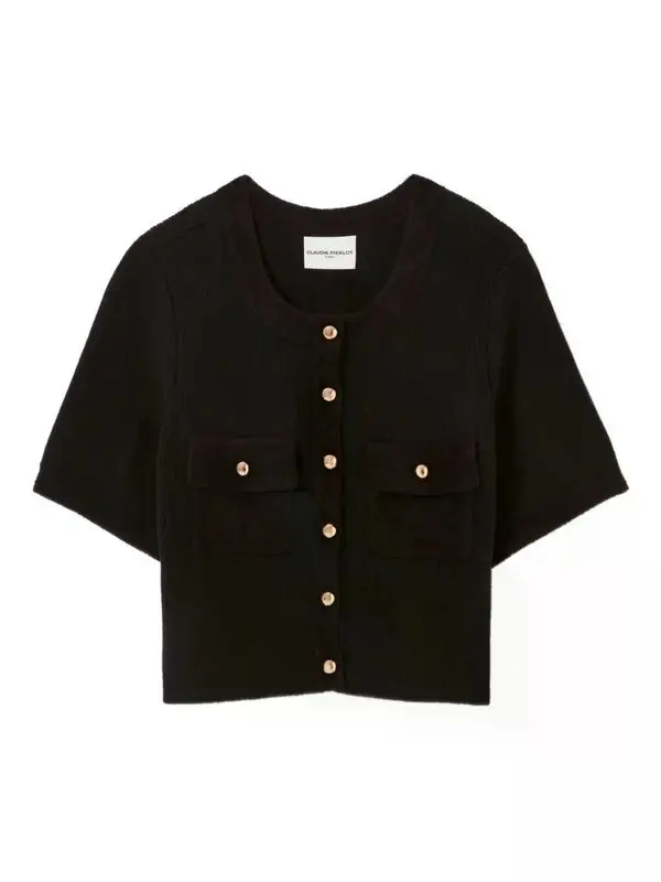 Claudie Pierlot Bi-material Velvet Detail Knit Cardigan