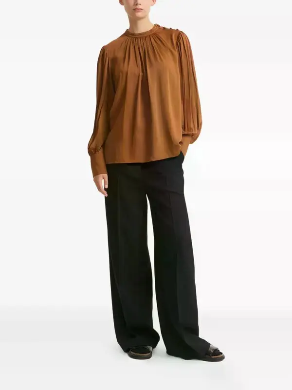 YVES SALOMON High Neck Pleated Blouse With Button Embellishment