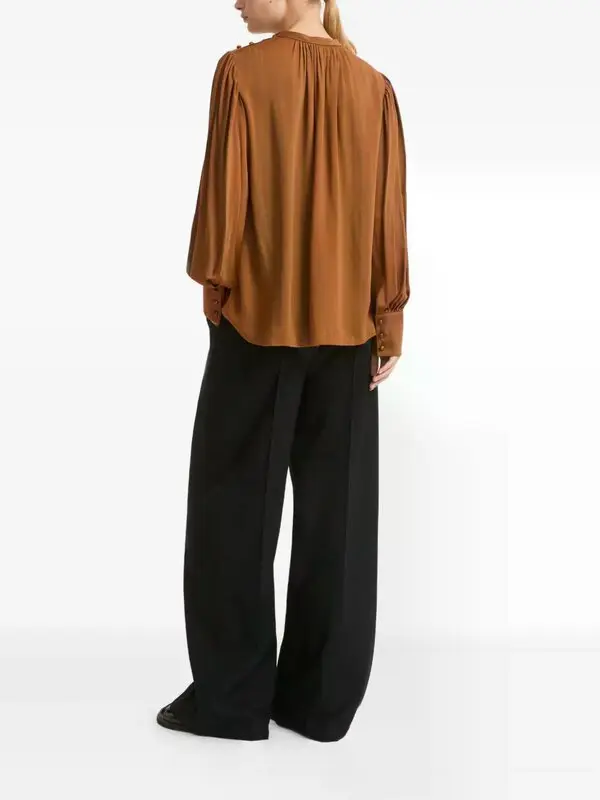 YVES SALOMON High Neck Pleated Blouse With Button Embellishment