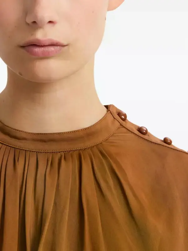 YVES SALOMON High Neck Pleated Blouse With Button Embellishment