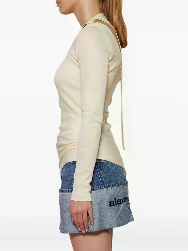 JEAN PAUL GAULTIER Ribbed Twisted Top With Cut-out Shoulders And Neck Tie