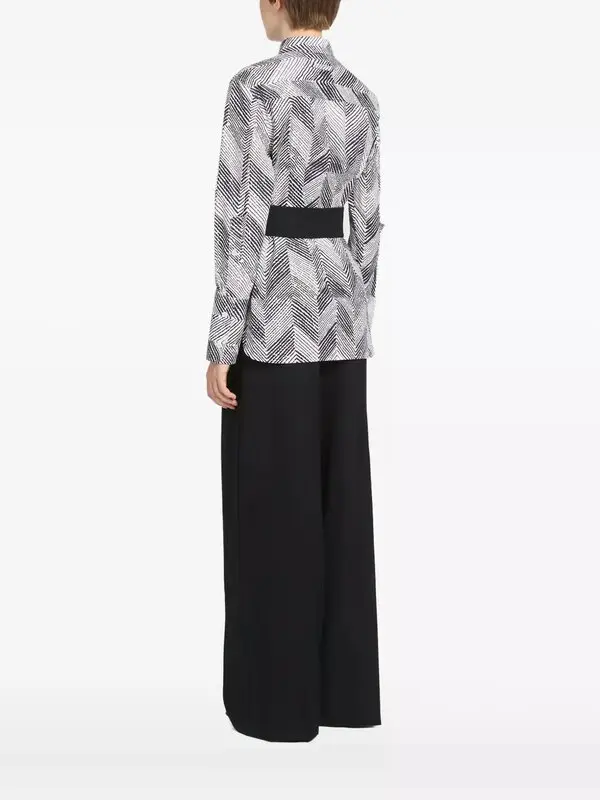 Ports 1961 Chevron Patterned Belted Shirt - Black