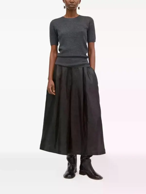 Mark Kenly Domino Tan Nova Light Ramie Pleated Wrap Midi Skirt