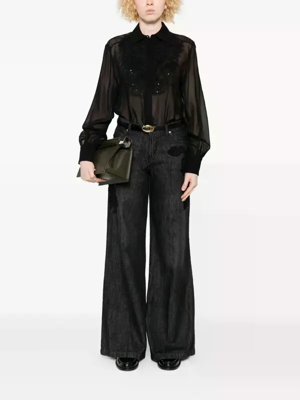 ERMANNO FIRENZE Sequin Embellished Long Sleeve Shirt - Black