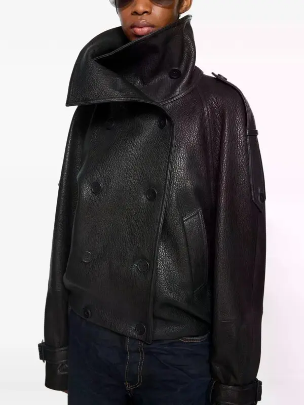 Acne Studios Double-breasted Leather Jacket With Buckled Cuffs