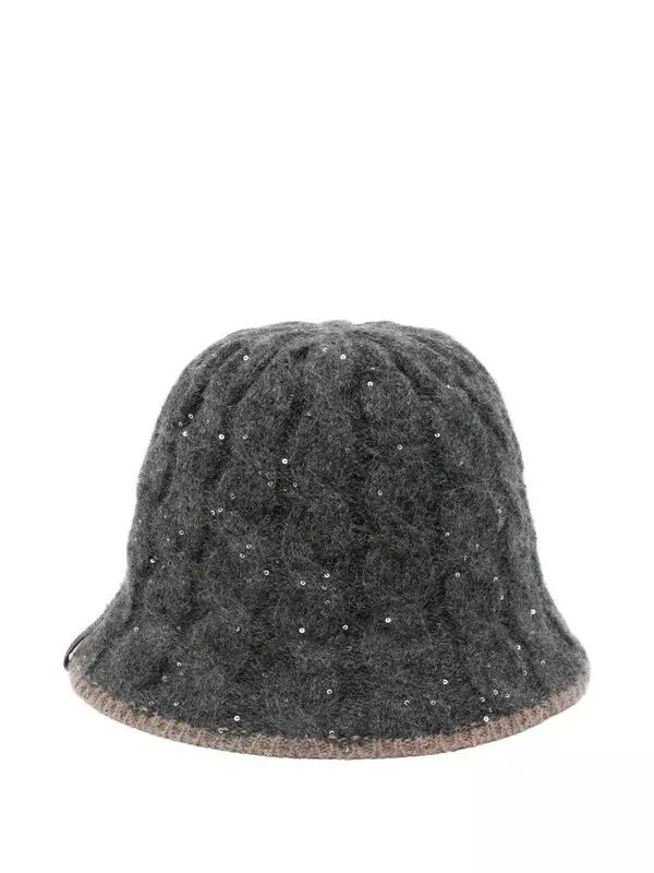 Brunello Cucinelli Sequin-embellished Cable-knit Bucket Hat - Grey
