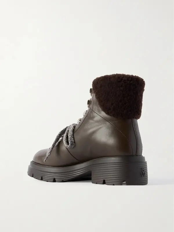 STUART WEITZMAN Hudson Lite Shearling-lined Leather Ankle Boots - Brown