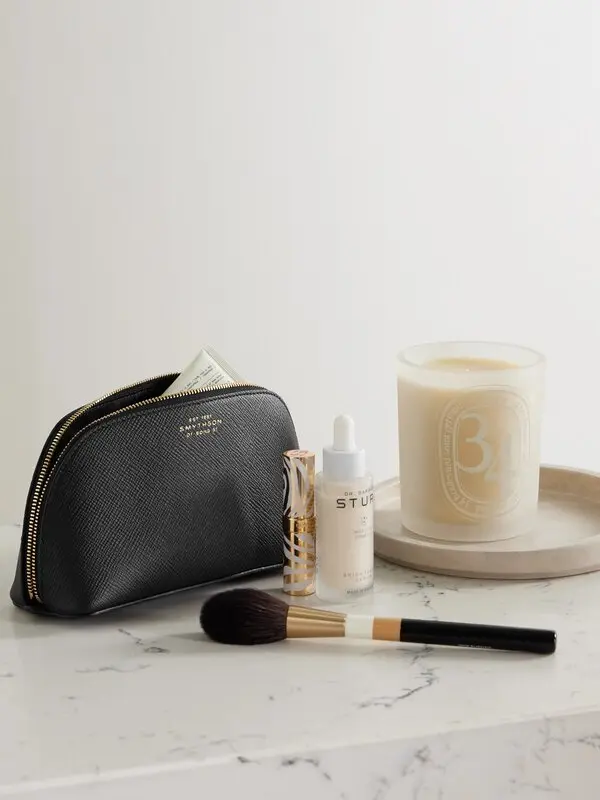 Smythson Panama Textured-leather Cosmetics Case - Black