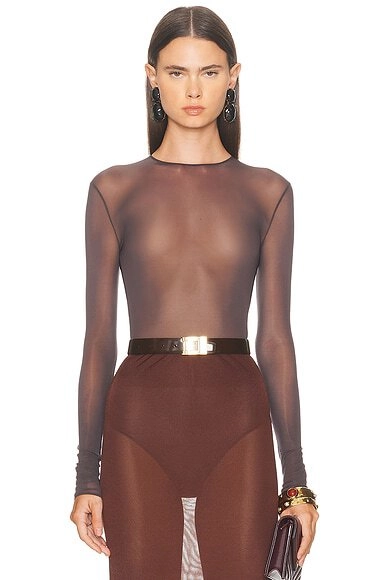 Saint Laurent Long Sleeve Sheer Top - Ebene