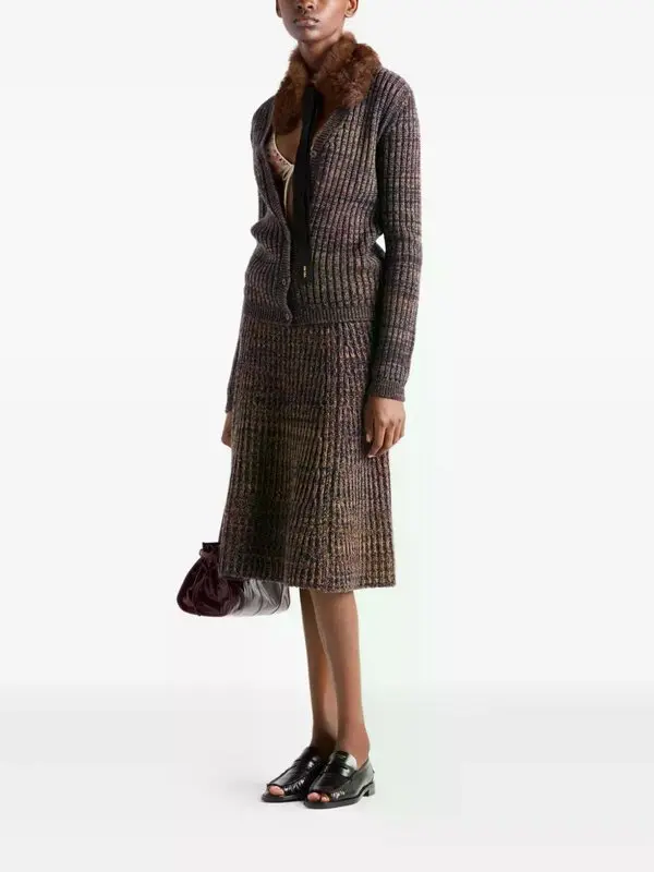 Prada Ribbed Flared Knit Midi Skirt