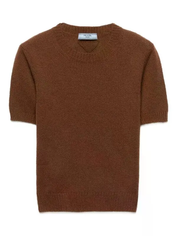 Prada Ribbed Knit Short-sleeve Sweater - Brown