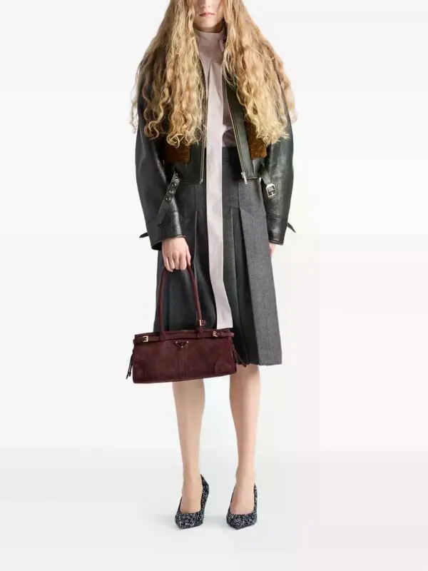 Prada Pleated Flannel Midi Skirt - Grey