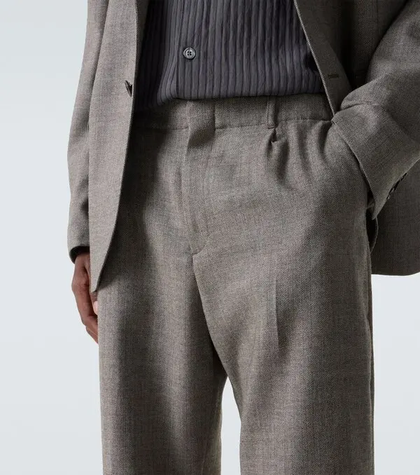 Our Legacy Borrowed Virgin Wool Chinos In Brown Natural Herringbone