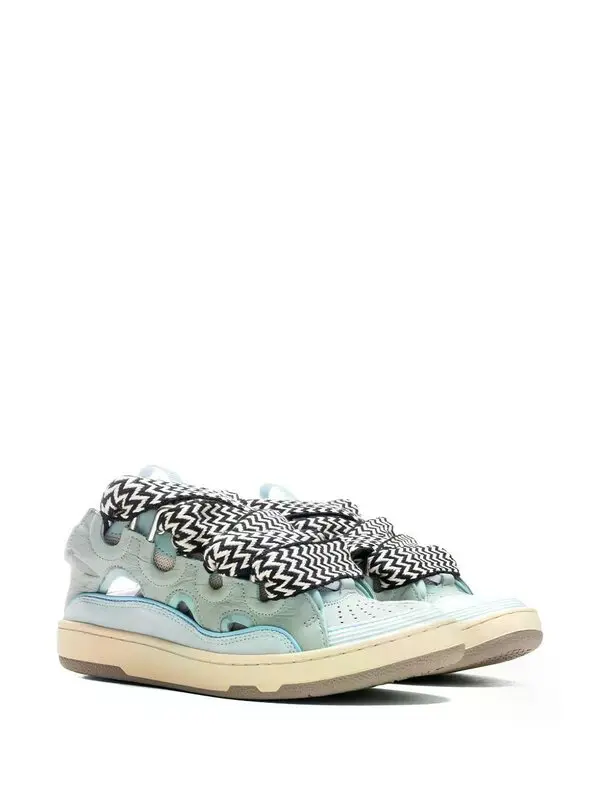LANVIN Curb Lace-up Perforated Mules - Blue