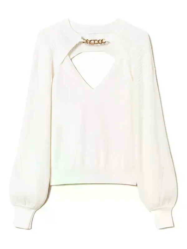 TWINSET Ribbed Knit Blouse With Chain Detail - White