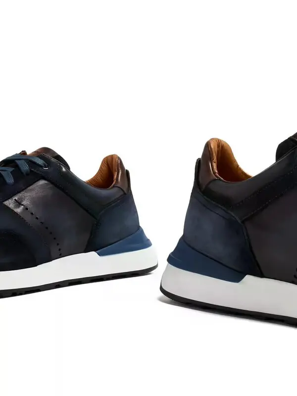 Magnanni Suede And Leather Panelled Lace-up Sneakers - Blue