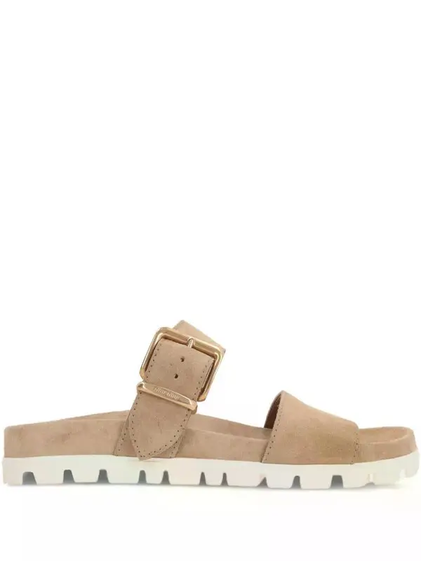 Miu Miu Buckled Suede Flat Sandals - Neutrals