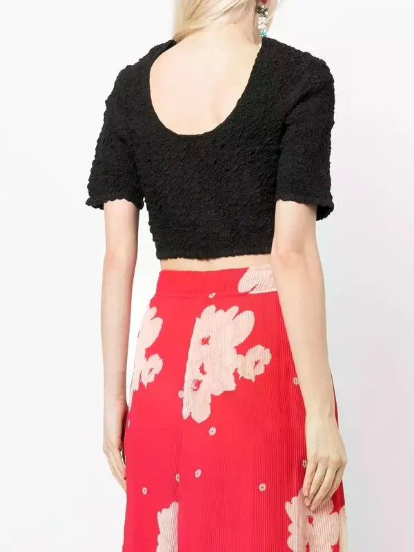 GANNI Textured Organic Cotton Cropped Top