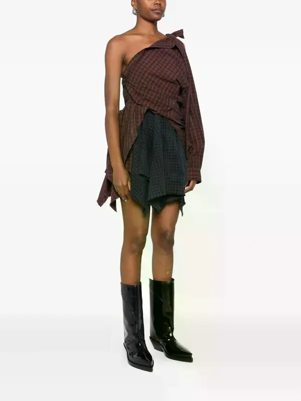 Alexander Wang One-shoulder Checked Mini Dress