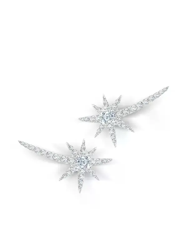 GRAZIELA 18k White Gold Diamond Starburst Earrings - Silver