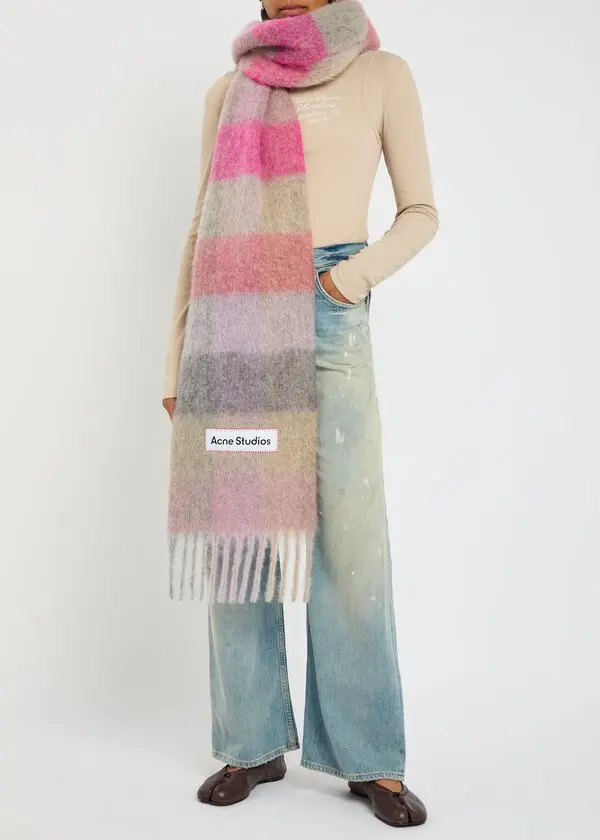 Acne Studios Vally Checked Wool-blend Scarf - Fuchsia