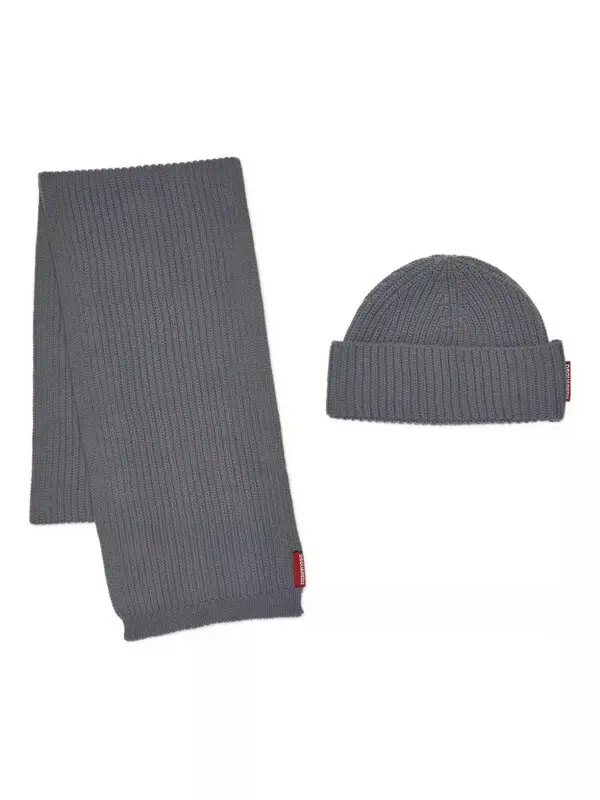 Dsquared2 Ribbed-knit Scarf And Beanie Set - Grey