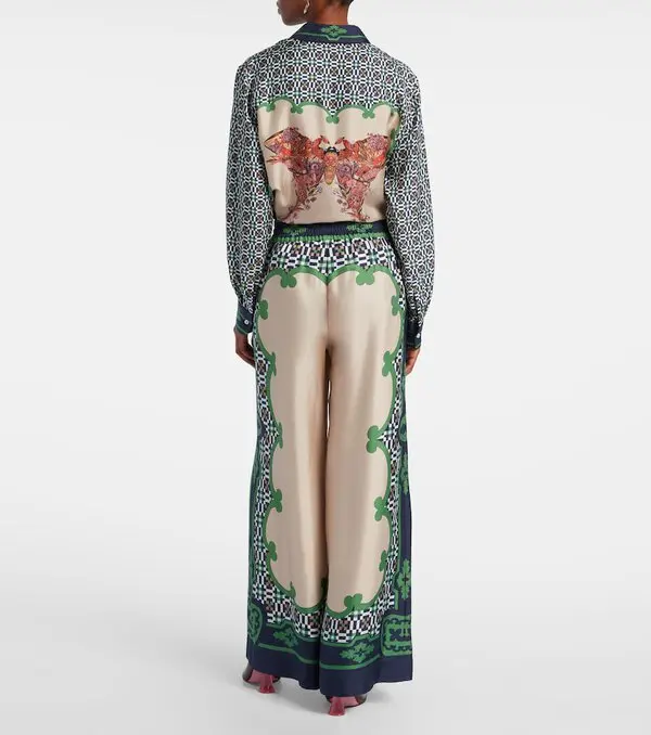 La DoubleJ Printed Silk Twill Palazzo Pants - Multicoloured