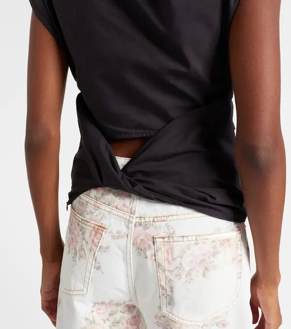 GANNI Ruched Cotton-blend Top - Black