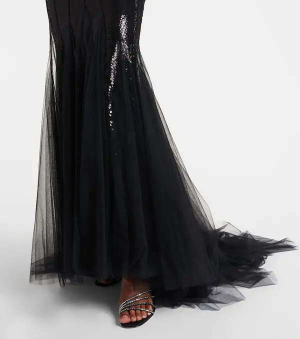 David Koma Sequined Tulle And Satin Gown